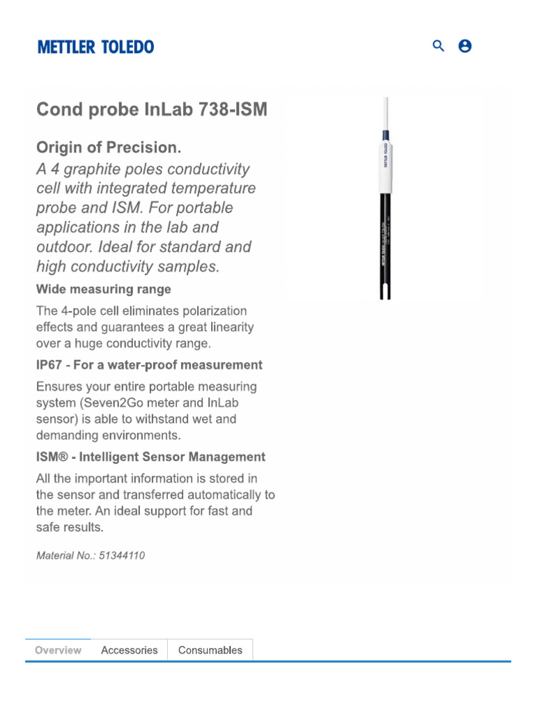 Mettler Cond Probe InLab 738-ISM 51344110 Conductivity Probe | PDF