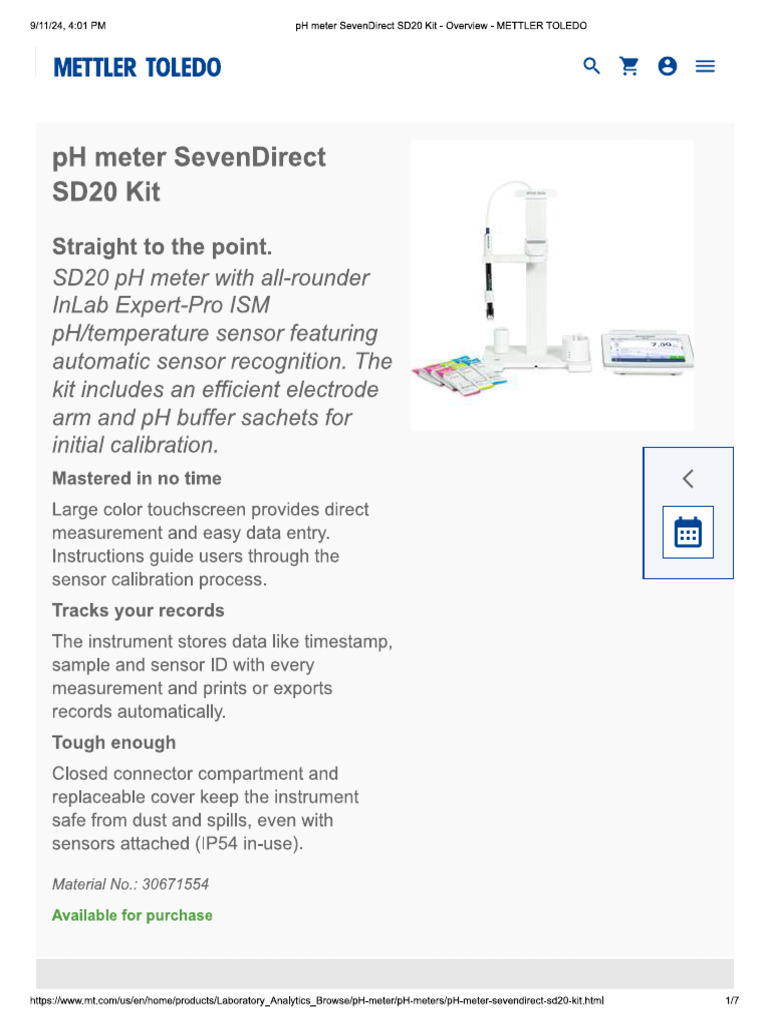 SD20 - PH Meter 30712630A - DS - SD20 - EN Technical Specification ...