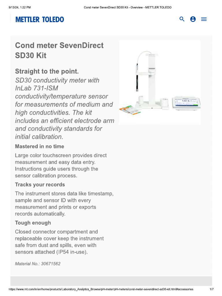 SD30 Kit Accessories Cond Meter SevenDirect SD30 Kit | PDF
