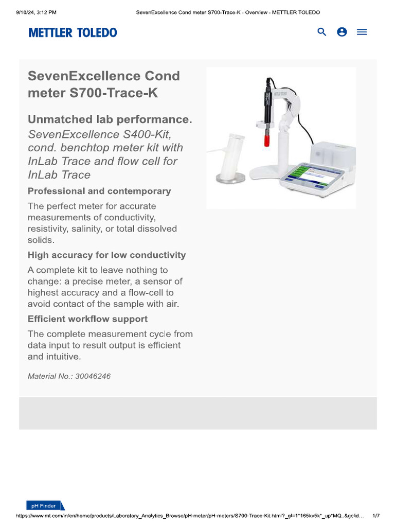 Conductivity Meter Excellence S700 Trace Kit Software Easy Direct ...