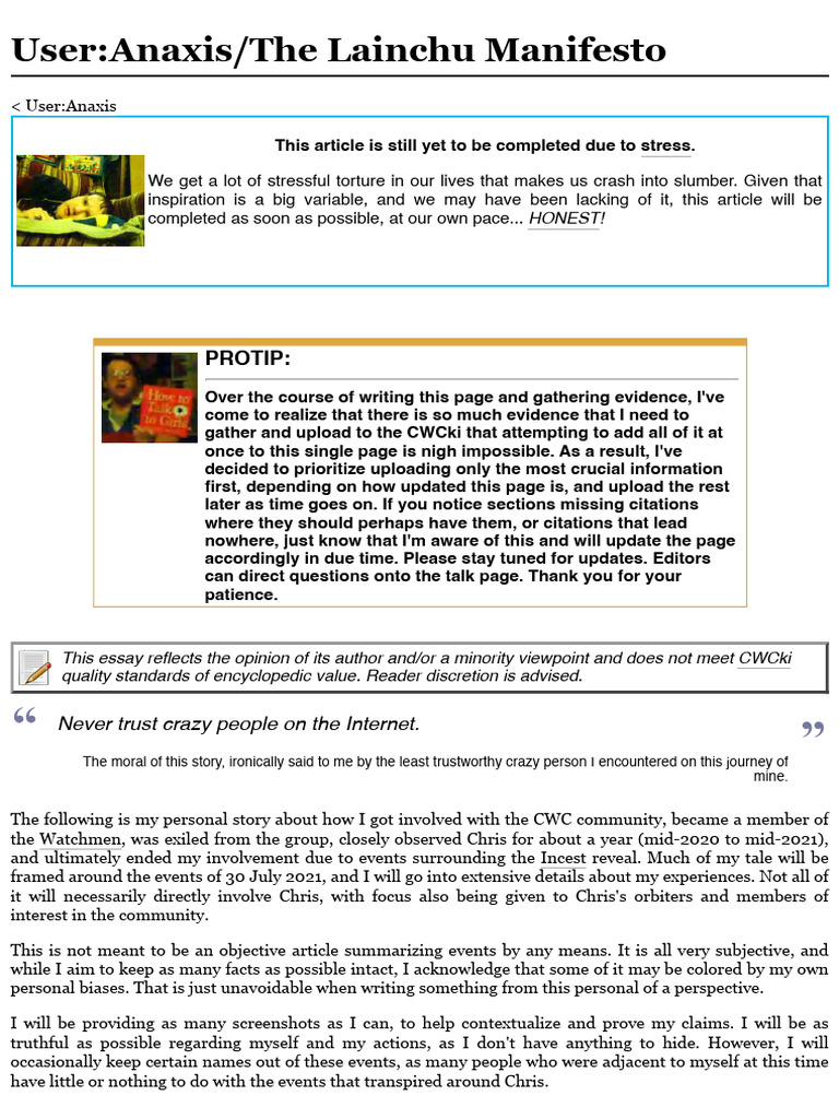 User - Anaxis - The Lainchu Manifesto - CWCki | PDF