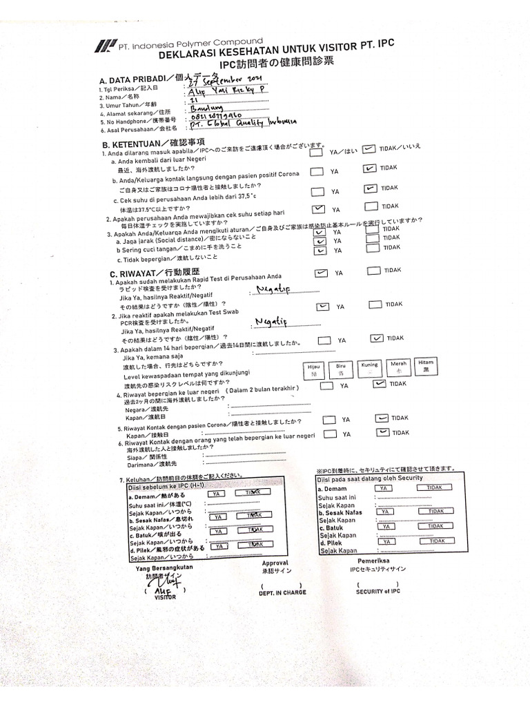 Deklarasi PT. Indonesia Polymer Compound (ALIF) | PDF