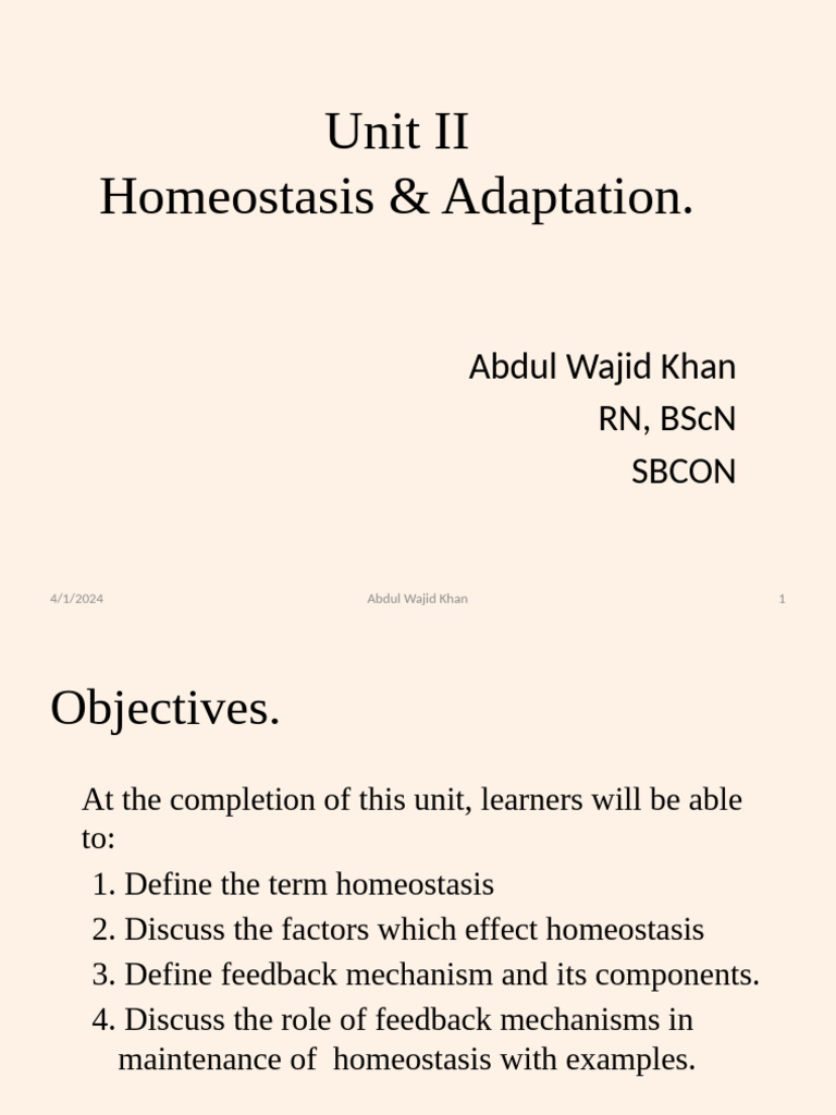 Unit-II Homeostasis & Adaptation | PDF