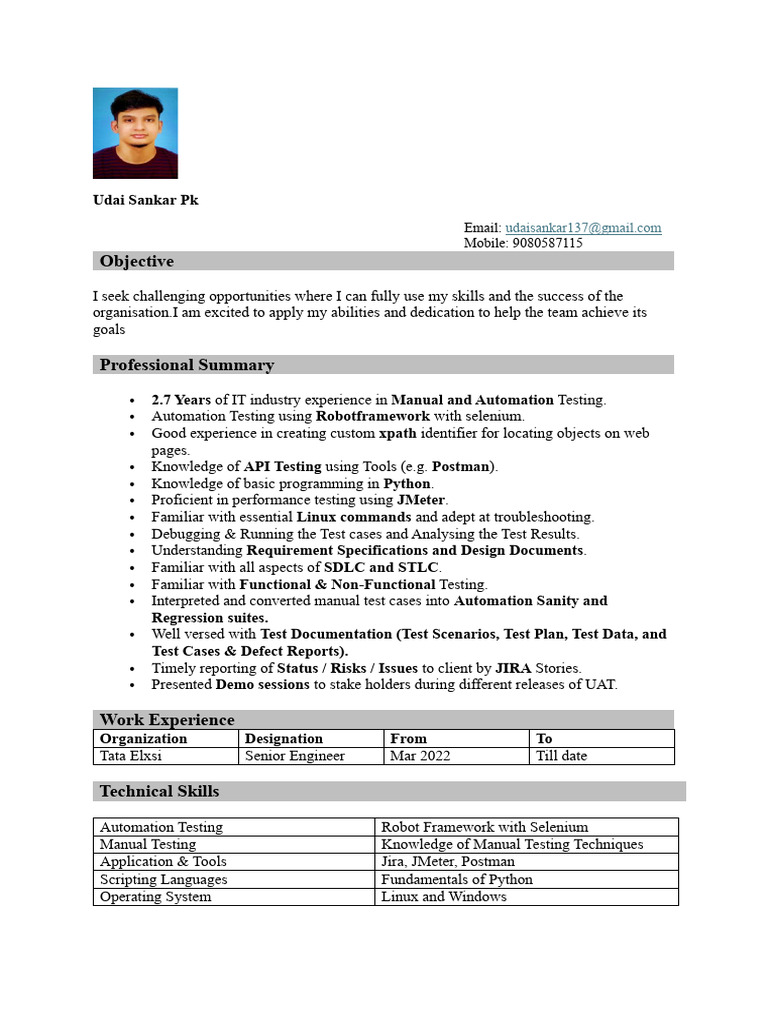 Resume Udai Sankar PK | PDF