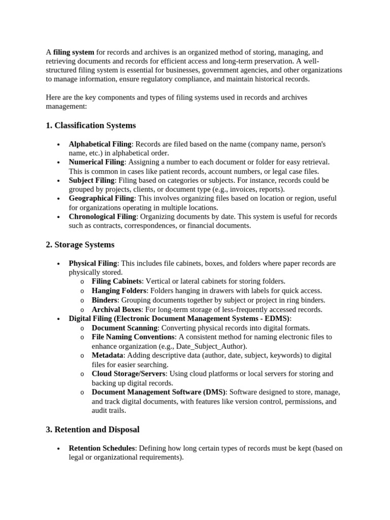 A Filing System For Records and Archives Is An Organized Method of ...