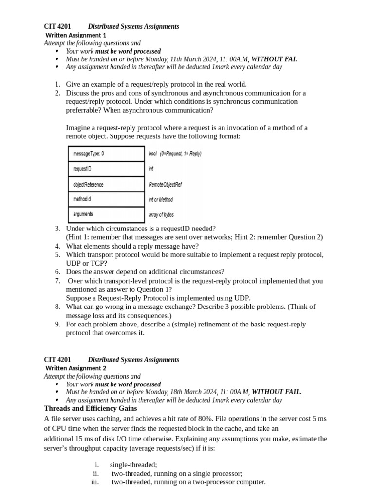 CIT 4201 Distributed Systems Assignments | PDF