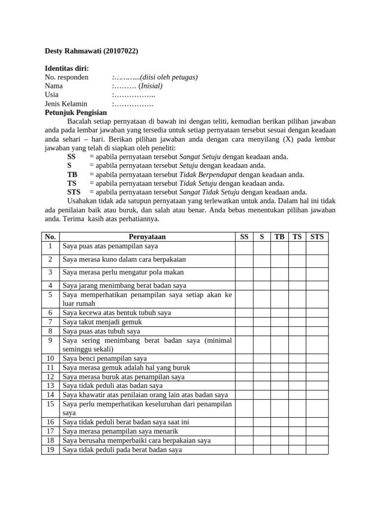 Desty Rahmawawti - Kuisioner | PDF