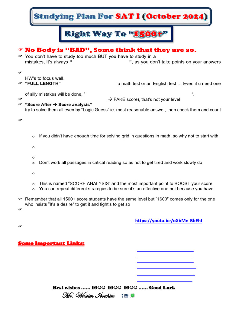 October 2024 SAT Studying Plan | PDF