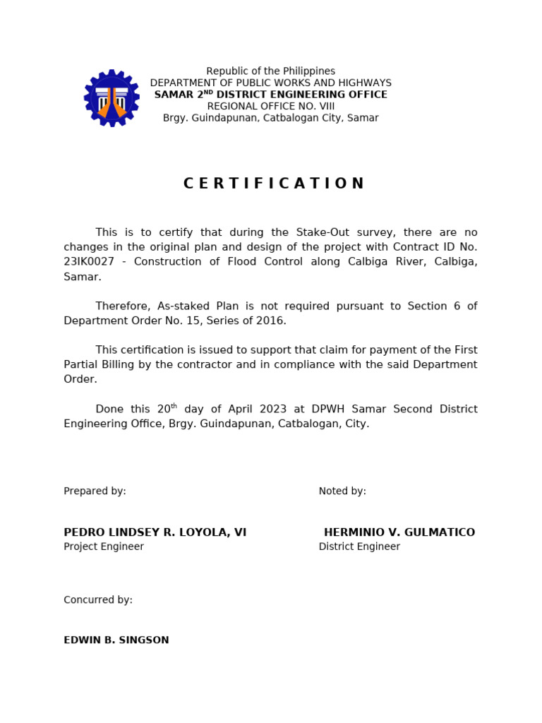 Cert of No As Stake | PDF