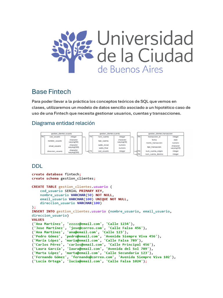 Base Fintech - Licenciatura en Tecnología Digitales - Bases de Datos | PDF
