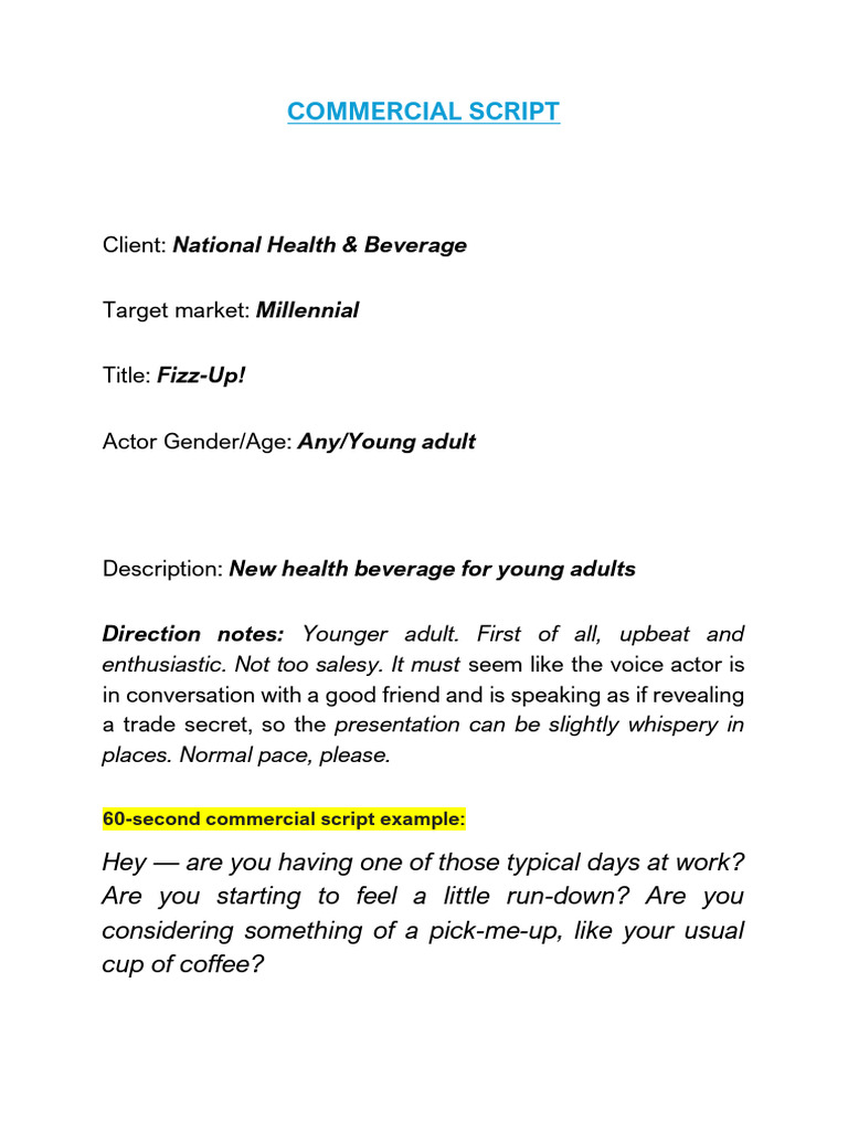 Commercial Script | PDF | Autosuperación | Estilo de vida