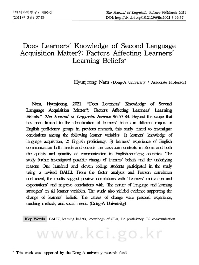 Does Learners' Knowledge of Second Language Acquisition Matter Factors ...