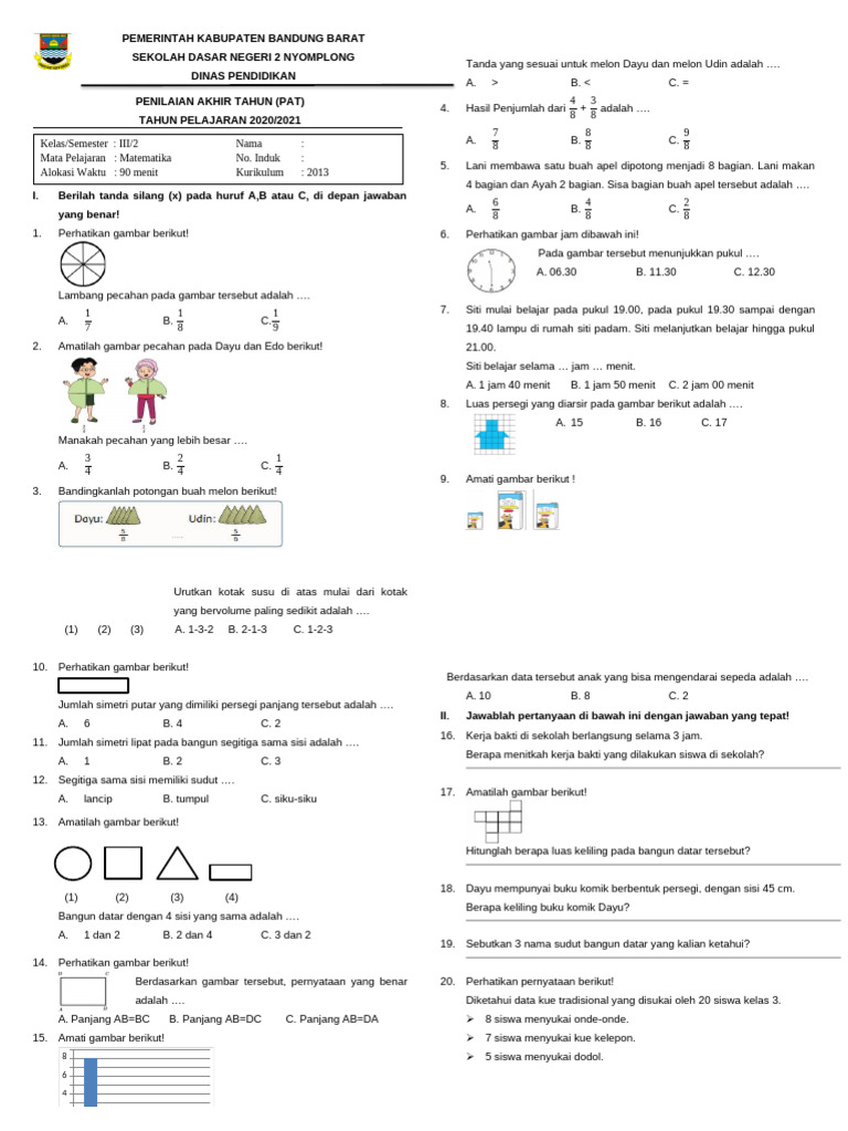 4.3. Master Soal Pat Matematika Semester 2 - Kelas 3 | PDF