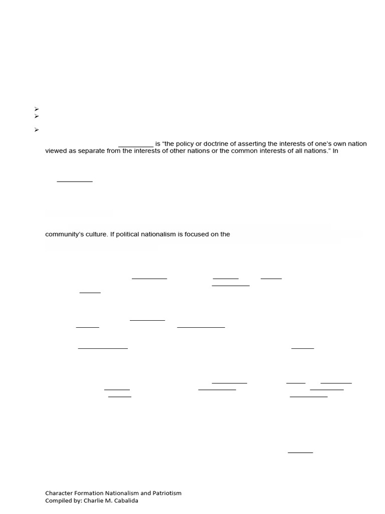 CFLM 1 - CHARACTER-ForMATION-Nationalism and Patriotism Handouts | PDF