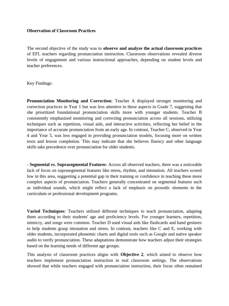 Observation of Classroom Practices | PDF