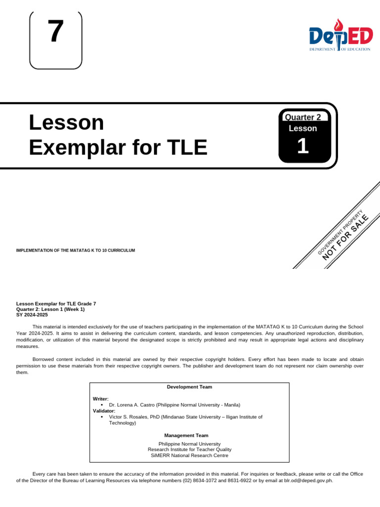 Q2 - LE - TLE 7 - Lesson 1 - Week 1 | PDF