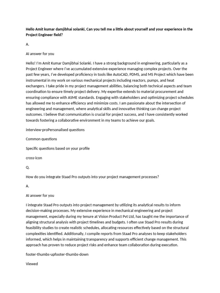 Project Interview Questions Answers | PDF