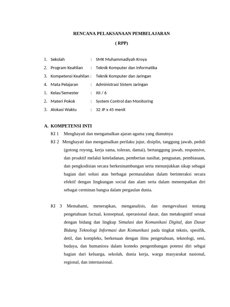 RPP Asj KD 3.15 & 4.15 Sistem Keamanan Jaringan | PDF