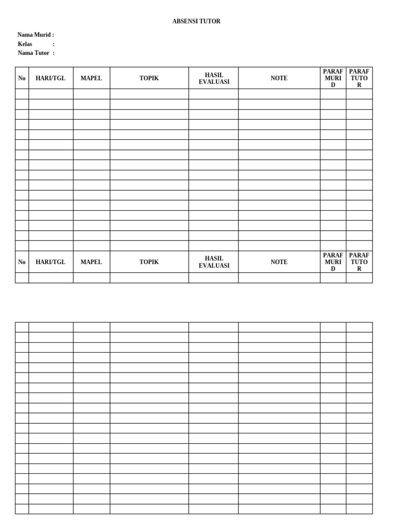 Absensi Tutor | PDF