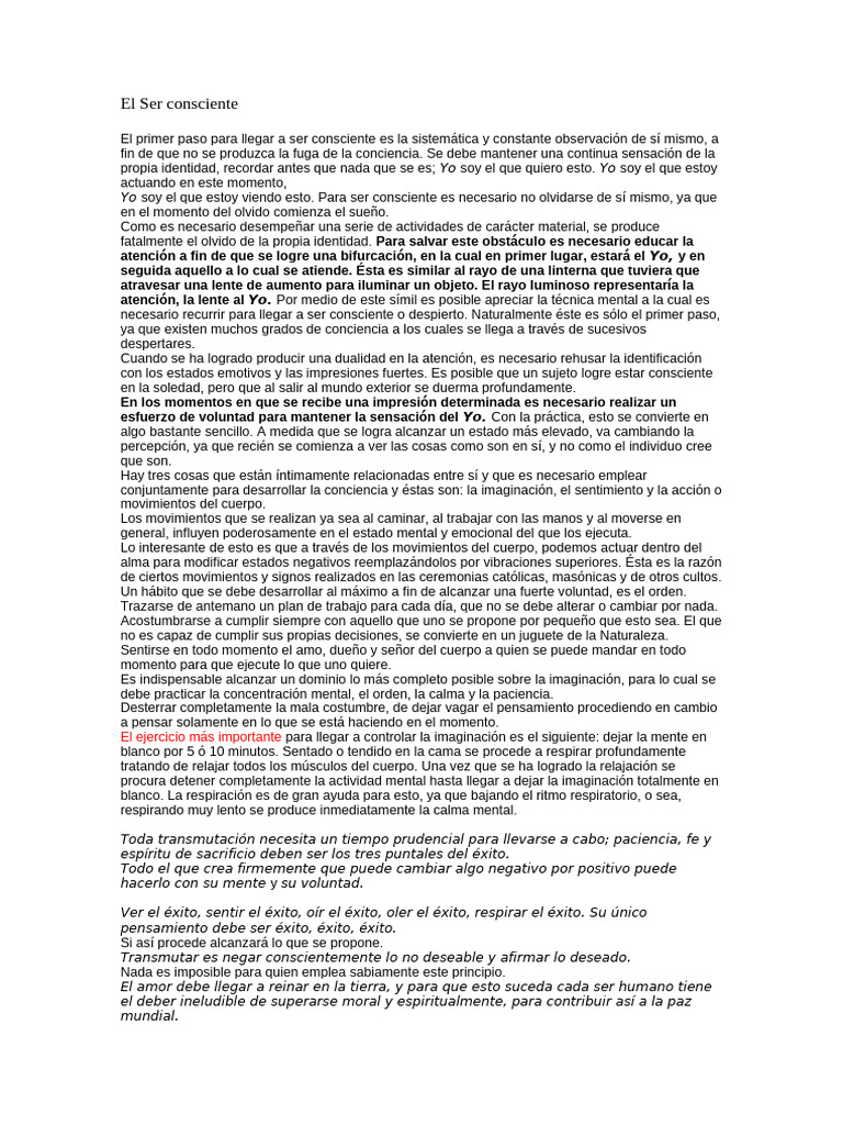 El Ser Consciente | PDF | Pensamiento | Mente