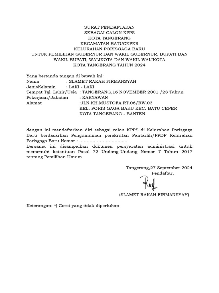 Pendaftaran KPPS Raka | PDF