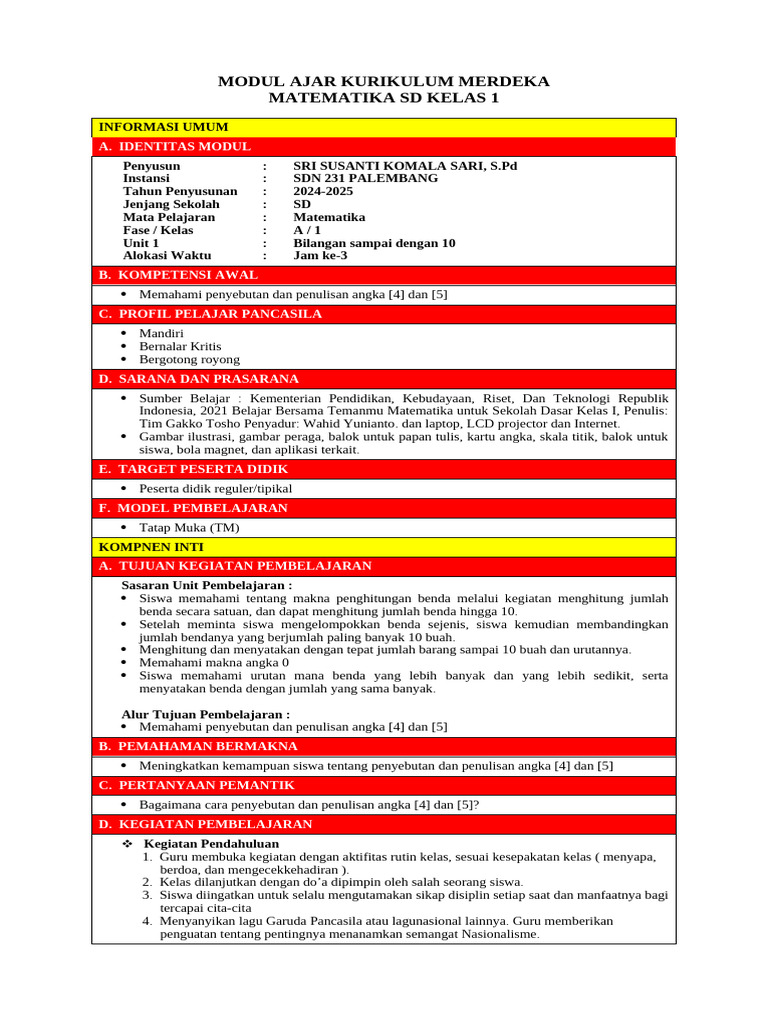 MODUL AJAR KURIKULUM MERDEKA MTK | PDF