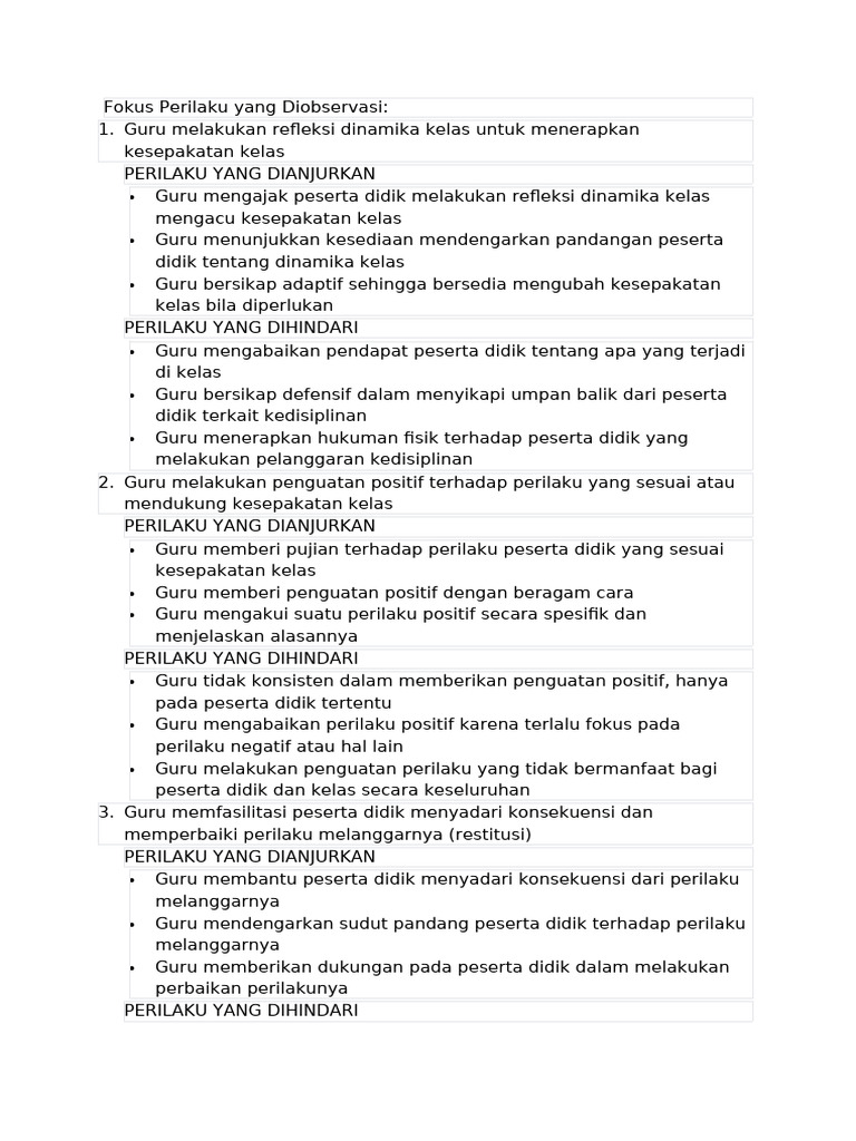 Fokus Perilaku Yang Diobservasi 15 Peb 2024 | PDF