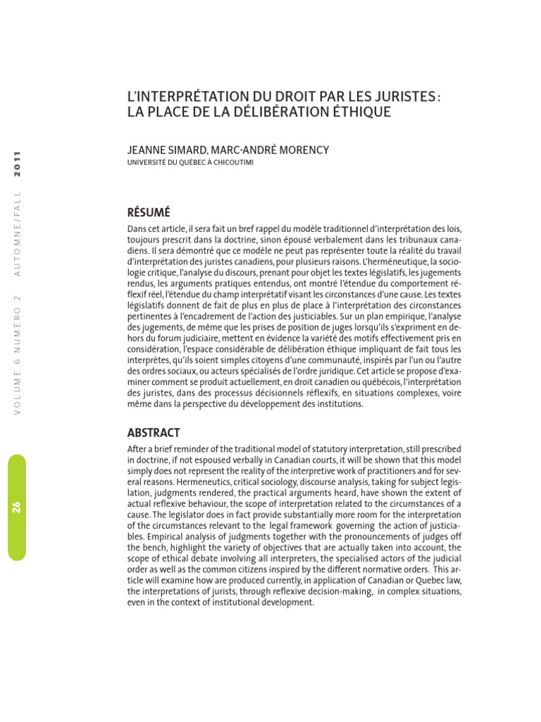 L'Interprétation Du Droit Par Les Juristes: La Place de La Délibération ...