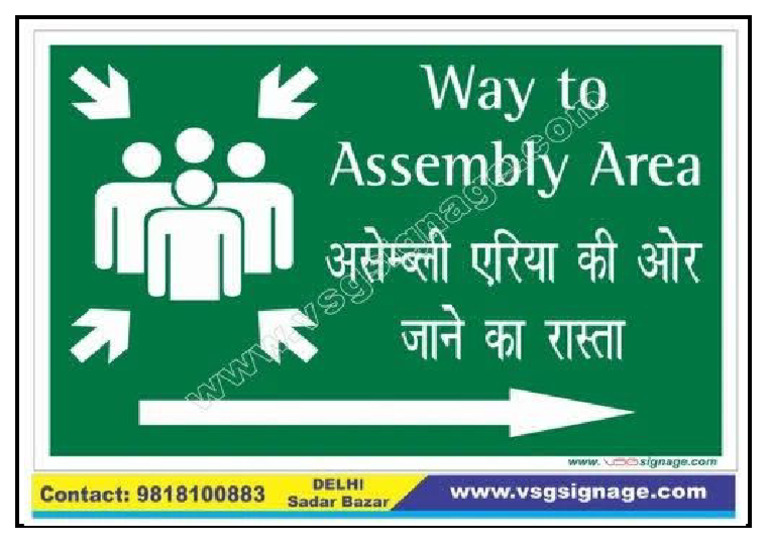 A3 - Safety Signs Way To Assembly Area Hindi English | PDF