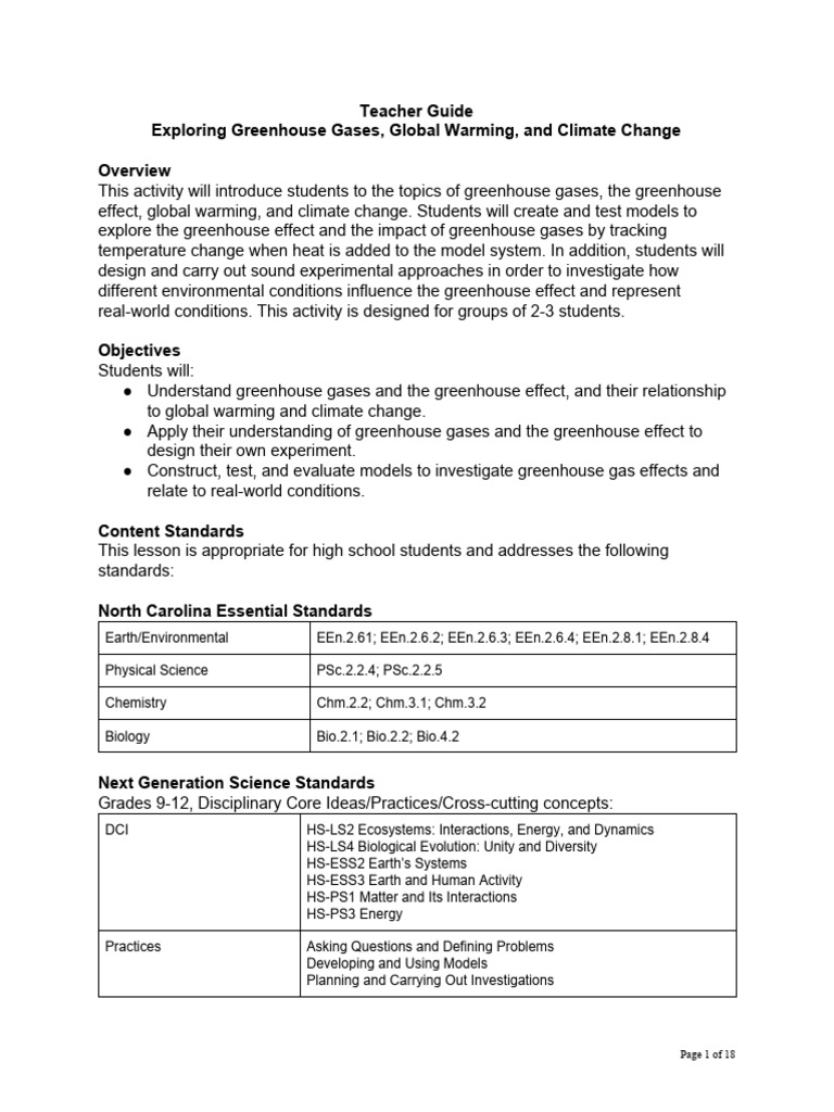 Greenhouse Gases and Climate Change Lab | PDF | Greenhouse Effect ...