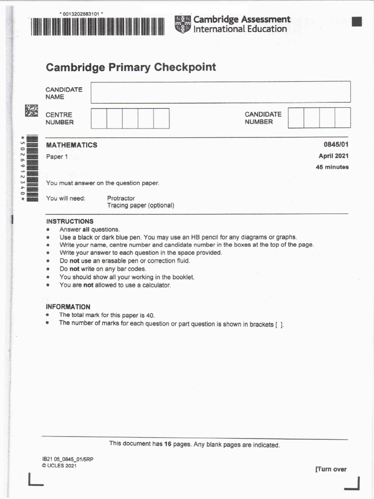 Math-0845-Apr - 2021-P1-Answer | PDF