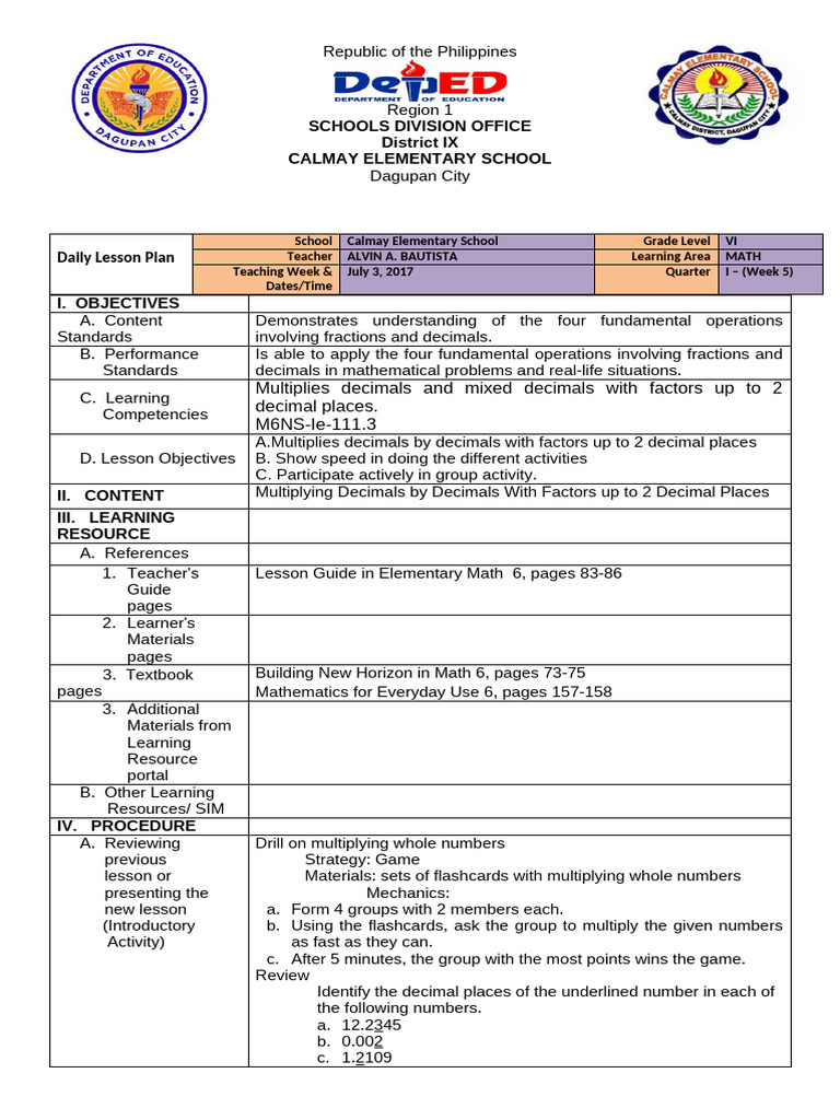 Math 6 DLP Week 5 Quarter 1 | PDF