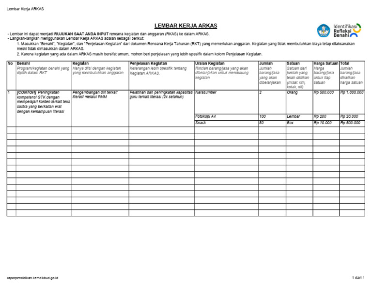 Contoh Lembar Kerja Arkas | PDF
