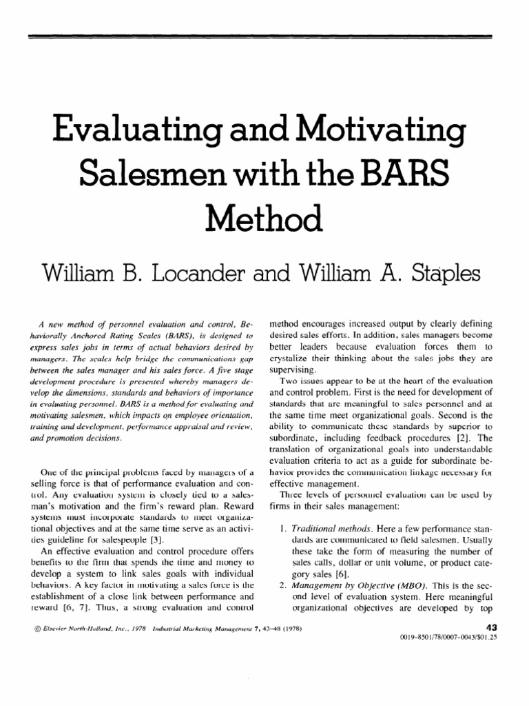 Evaluating and Motivating Salesman With BARS Method | PDF