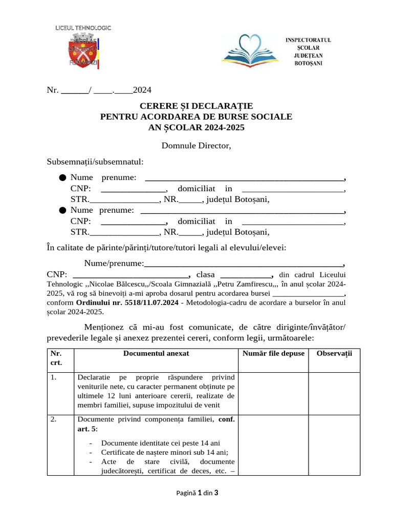 Cerere Declaratie Model | PDF