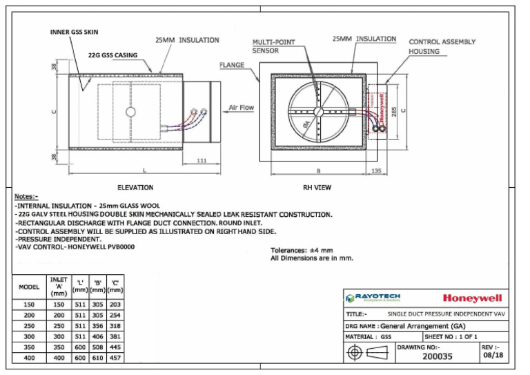 Ga Drawing - Honeywell Double Skin Vav | PDF