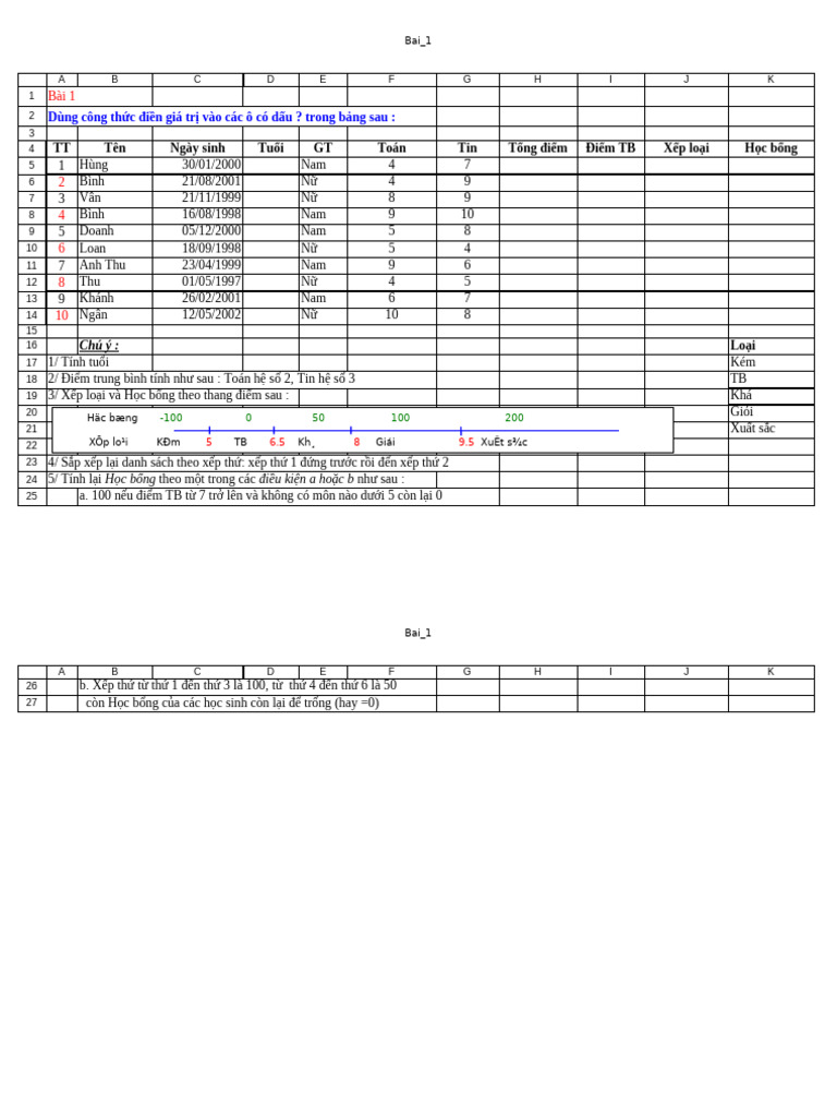 Bài TH C Hành Excel Cho SV Trên Máy | PDF