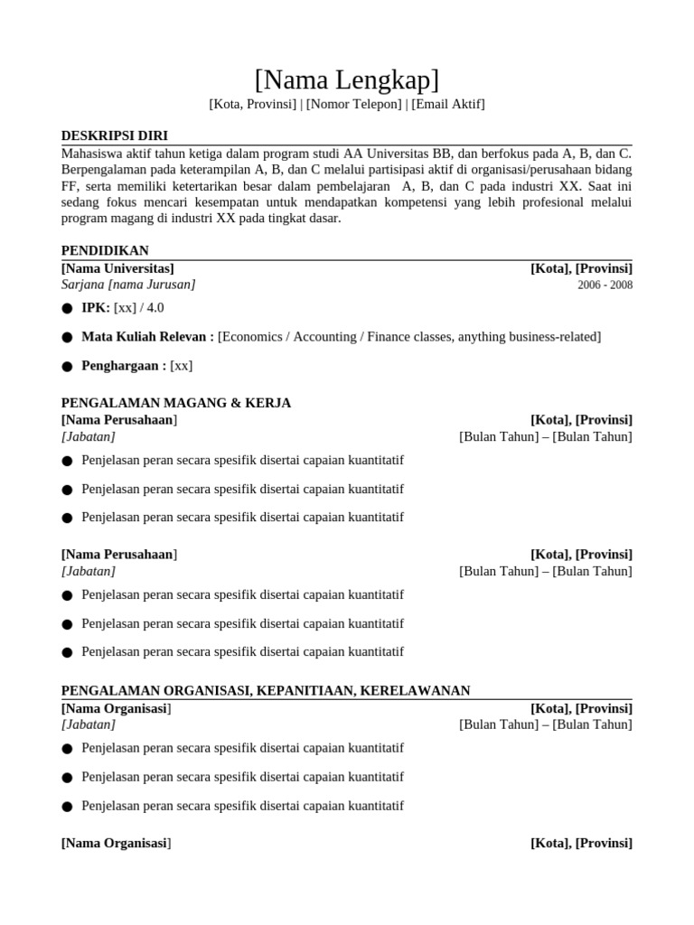 CV Template - Goldman Sachs - Indonesia | PDF