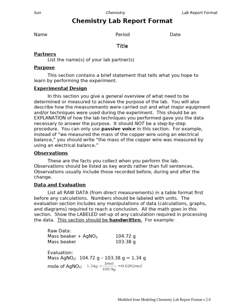 Chemistry Lab Report in Word | PDF