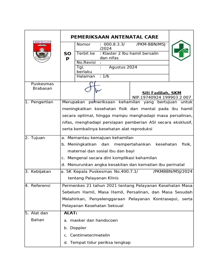 Sop Anc Klaster 2 | PDF | Uterus | Self-Improvement