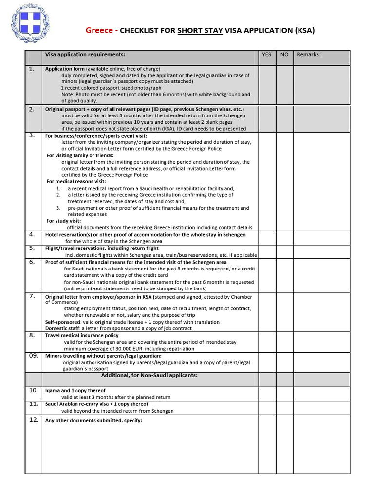 Checklist For Short Stay Visa Application Ksa | PDF