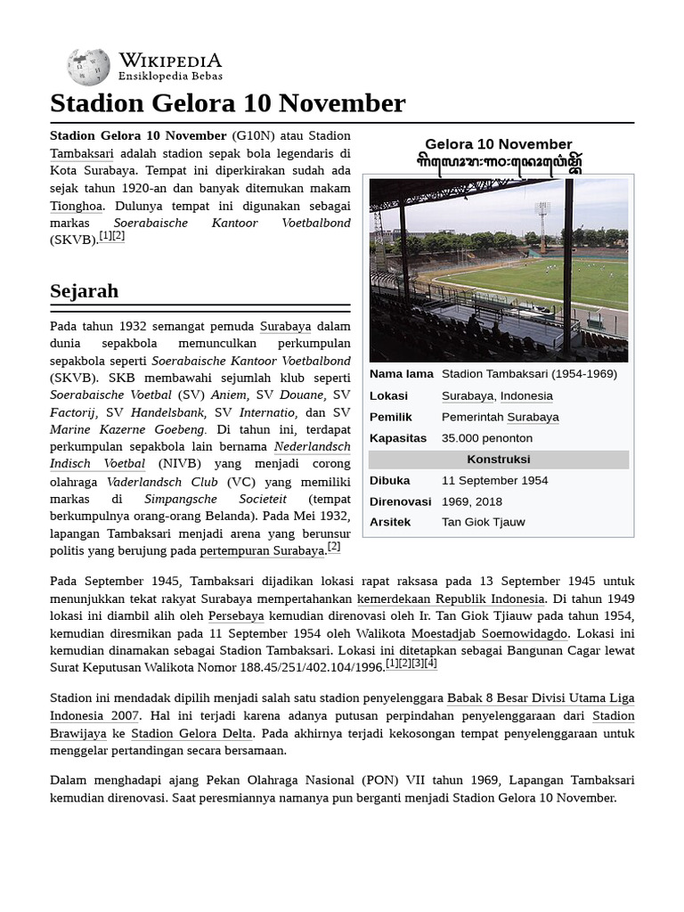 Stadion Gelora 10 November | PDF | Sports | Association Football Clubs