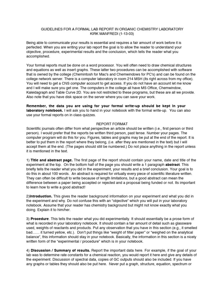 Sample Organic Chemistry Lab Report | PDF