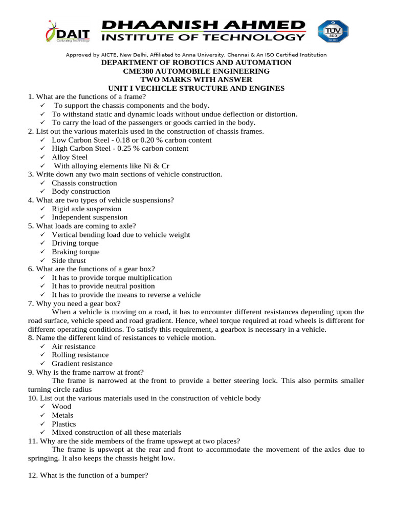 AE Two Marks | PDF | Brake | Business