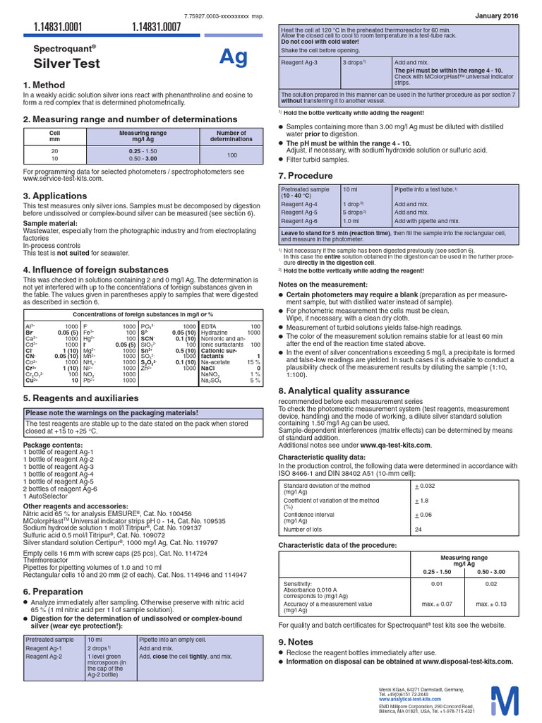 Silver Test: Spectroquant | PDF