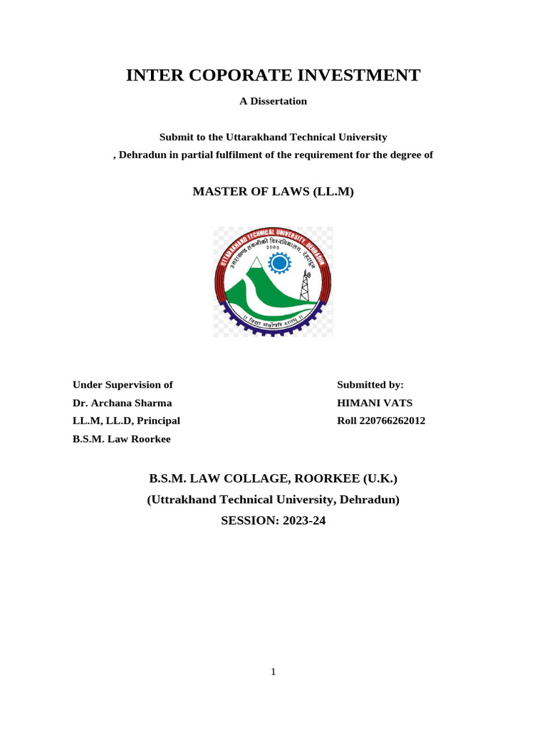 Inter Corporate Investment Full File (1) (Himani Vats) | PDF