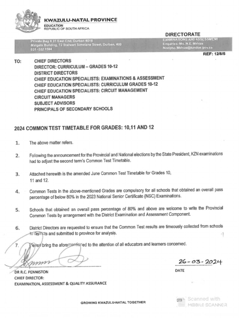 Updated Common Test Timetable 092319 PDF | PDF