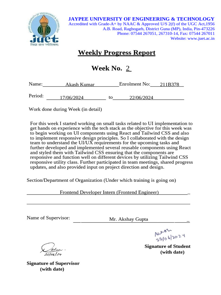 Weekly Progress Report 2 | PDF