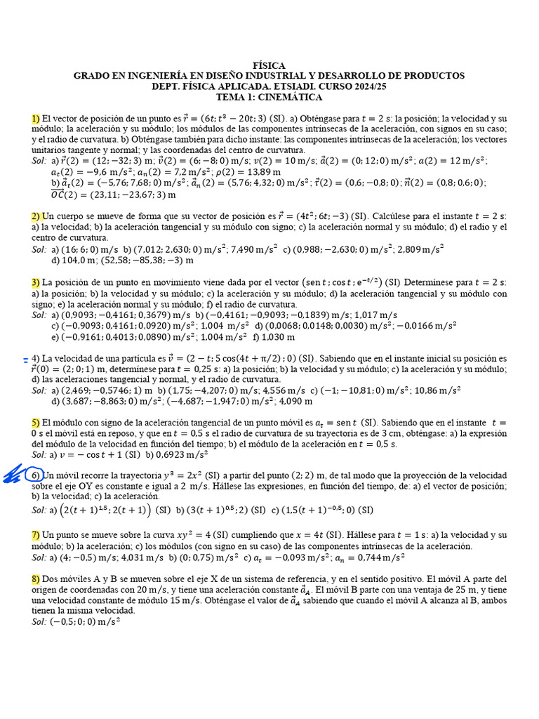 Ejercicios Cinemática | PDF