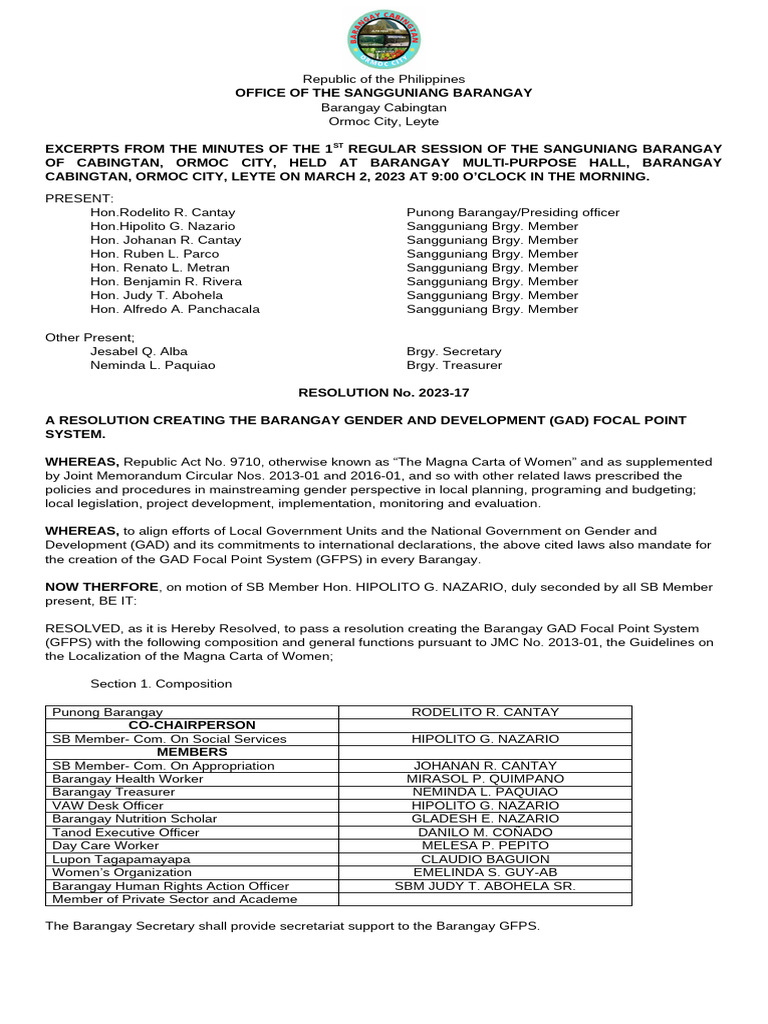 Resolution 17 - GAD Focal Person | PDF
